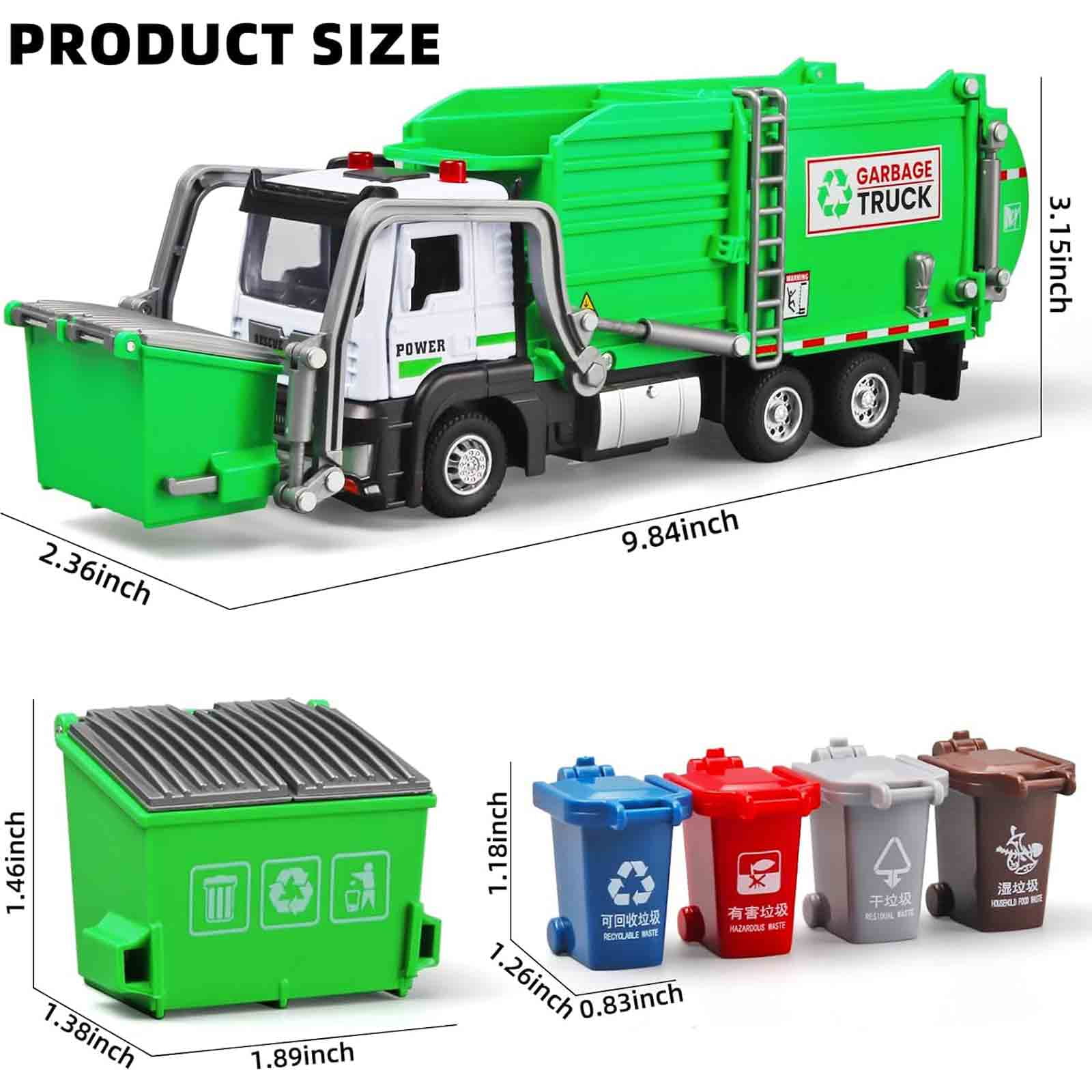 Garbage Truck Toys for Kids,Garbage Truck Metal Diecast Cab,Pull Back ...