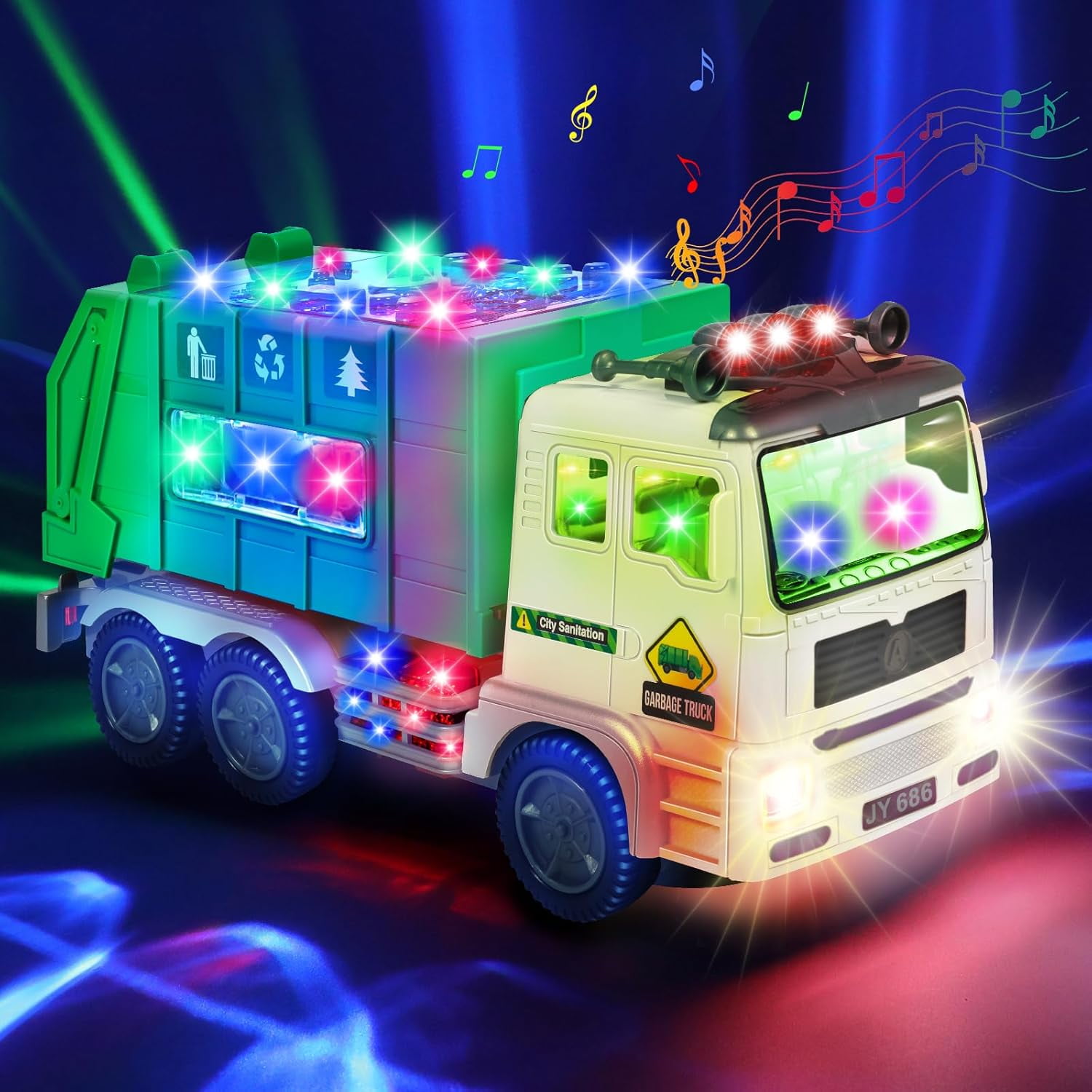 Garbage Truck Toys with Music 4D Led Light Automatic Bump Light up Toys ...