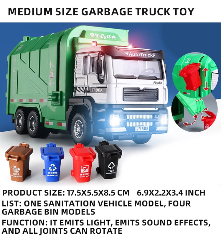 Garbage Truck Toys for Boys,Garbage Truck Toys Metal Diecast, Friction ...
