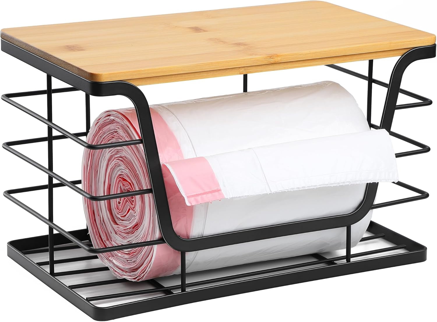 Garbage bag rack with bamboo top, wall mounted garbage bag dispenser ...