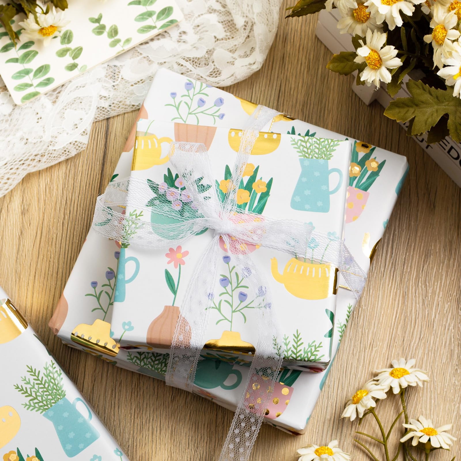 Garbendy Plant Wrapping AJH3 Paper - Mini Roll -17in x 32.8ft,Metallic ...