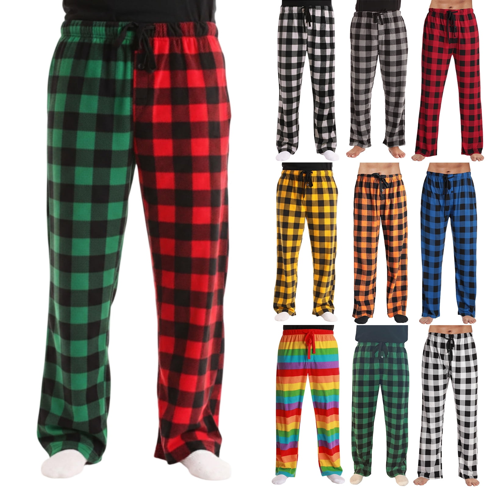 Garbnen Black Plaid Pj Pants Men Color Block Straight Leg Sleep Pants ...