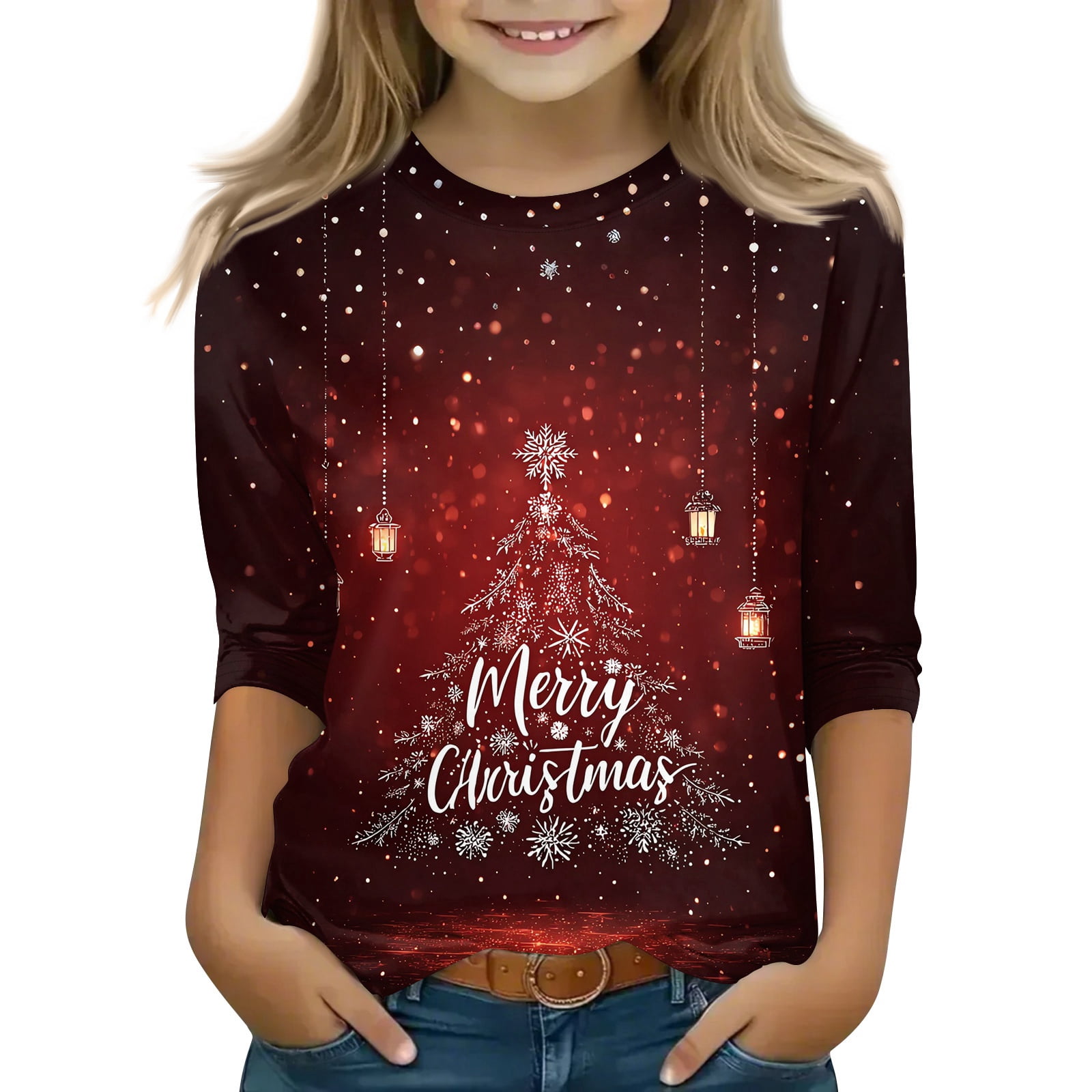 Garbnen Christmas Girls' Fall T Shirt 3/4 Sleeve Round Neck Kids ...