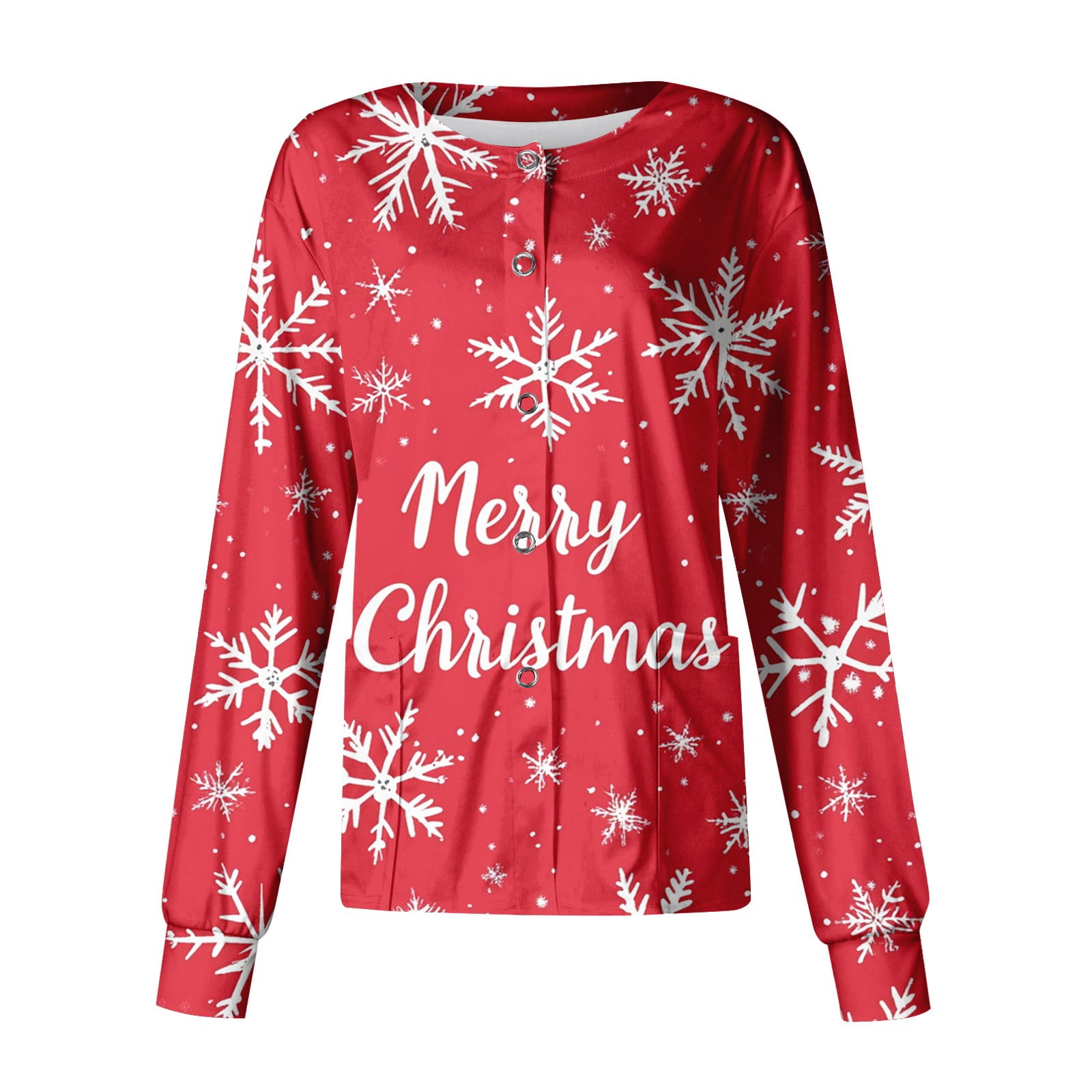 Garbnen Christmas Nursing Jackets for Women Long Sleeve Snap Front ...