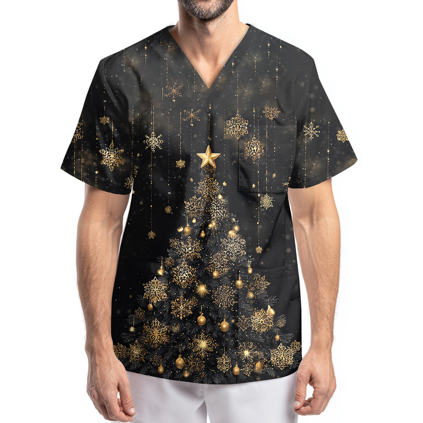 Garbnen Christmas Scrub Top V Neck Short Sleeve Stretchy Scrubs Men ...