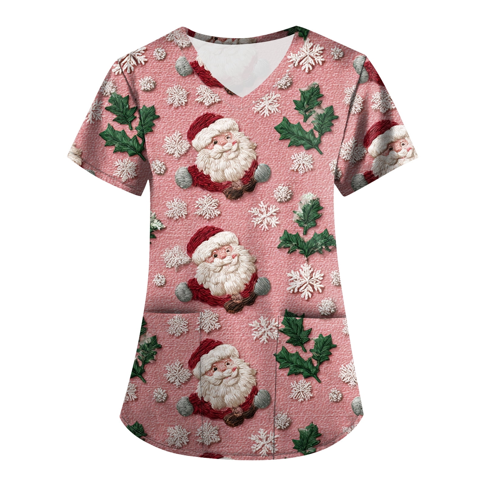 Garbnen Christmas Scrub Top Women V Neck Short Sleeve Workout Tops ...