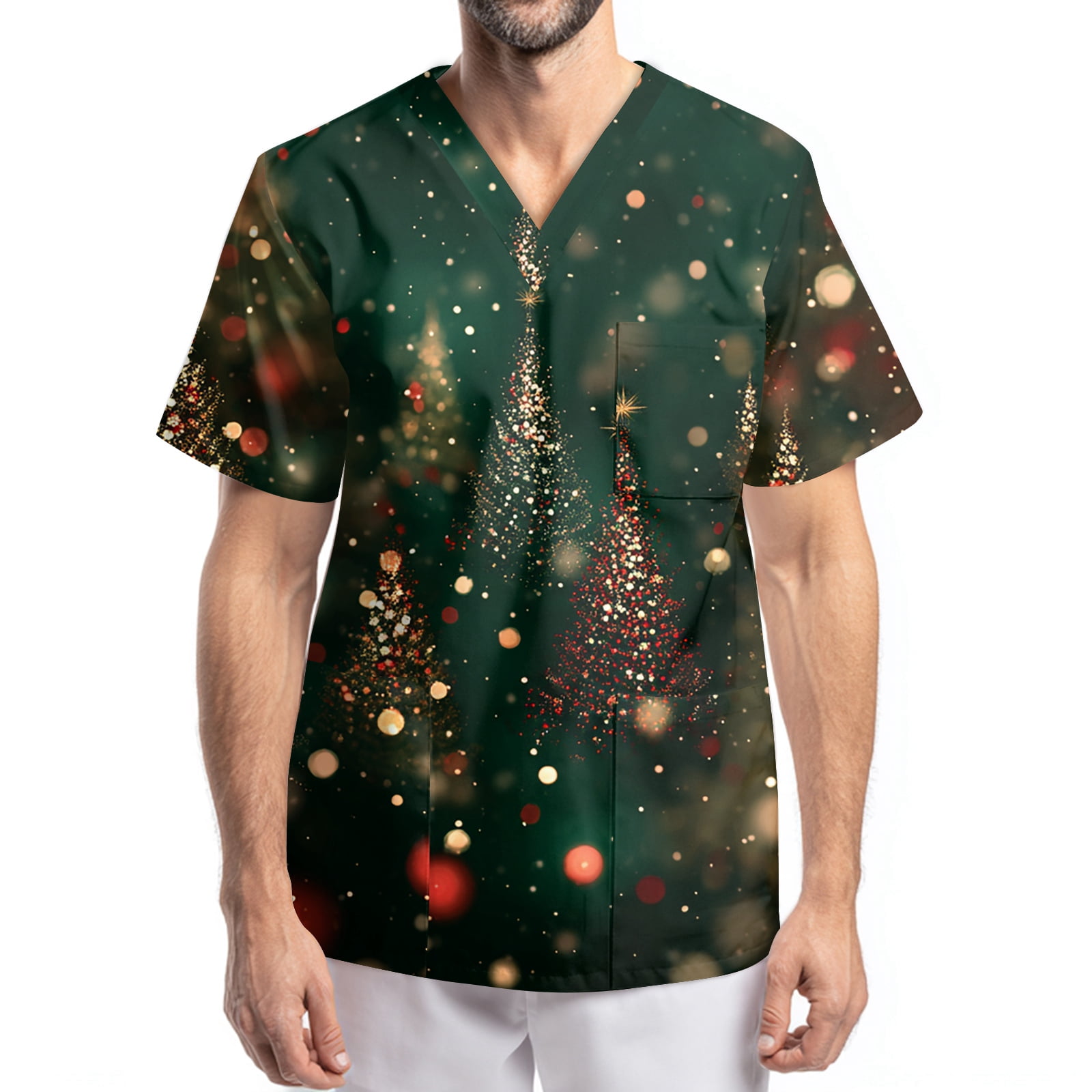 Garbnen Christmas Scrub Tops Men V Neck Short Sleeve Stretch Scrubs for ...