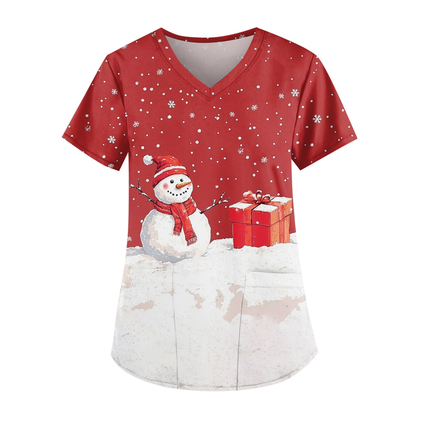 Garbnen Christmas Scrub Tops Woman Funny Xmas Printed V Neck Short ...