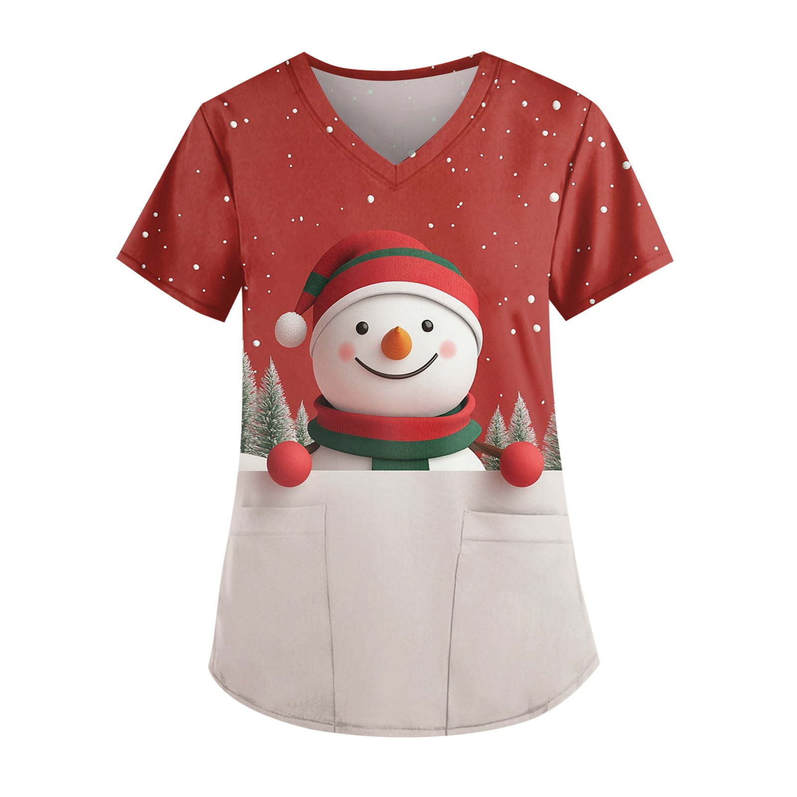 Garbnen Christmas Scrub Tops Woman Funny Xmas Printed V Neck Short ...