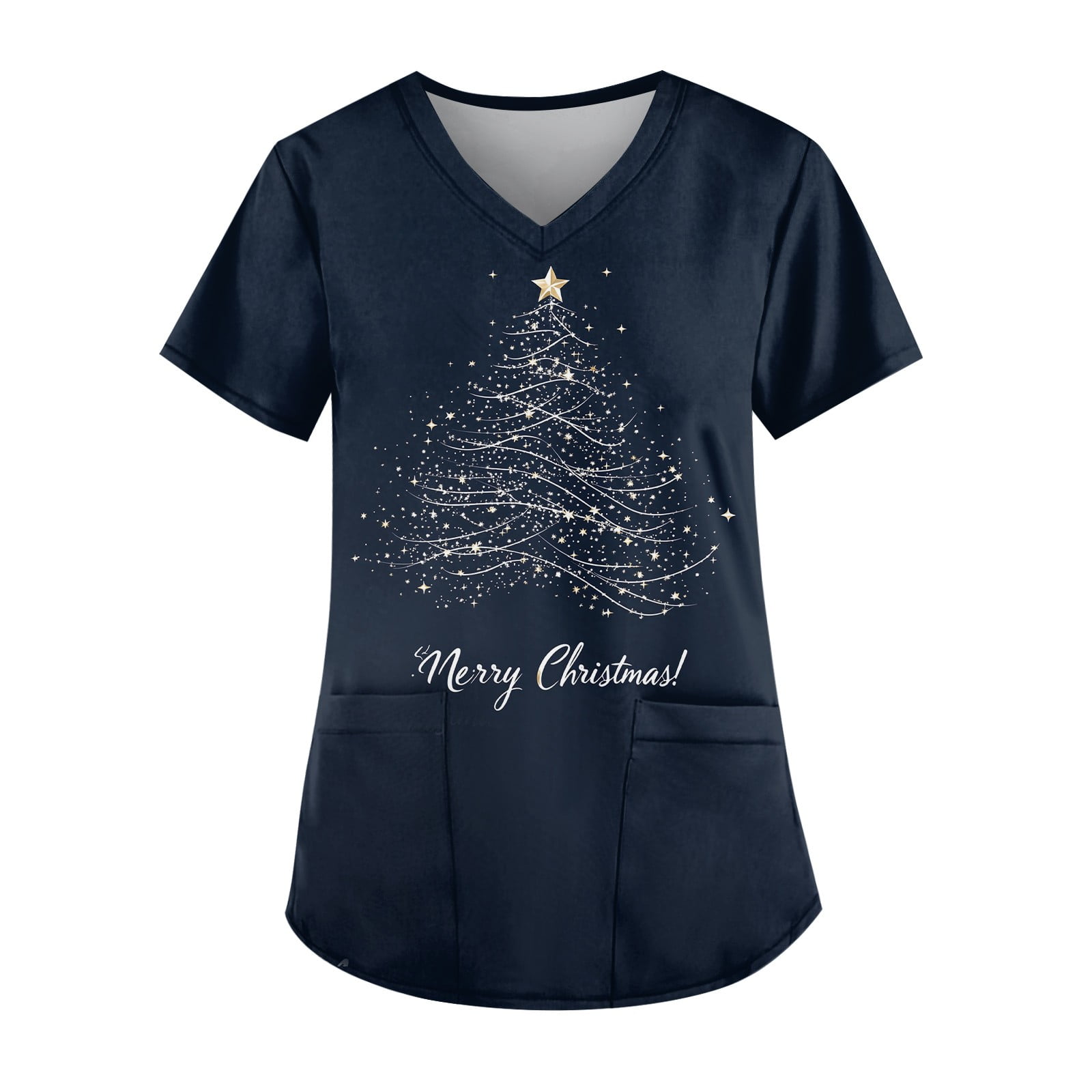 Garbnen Christmas Scrub Tops Women Funny Xmas Printed V Neck Short ...