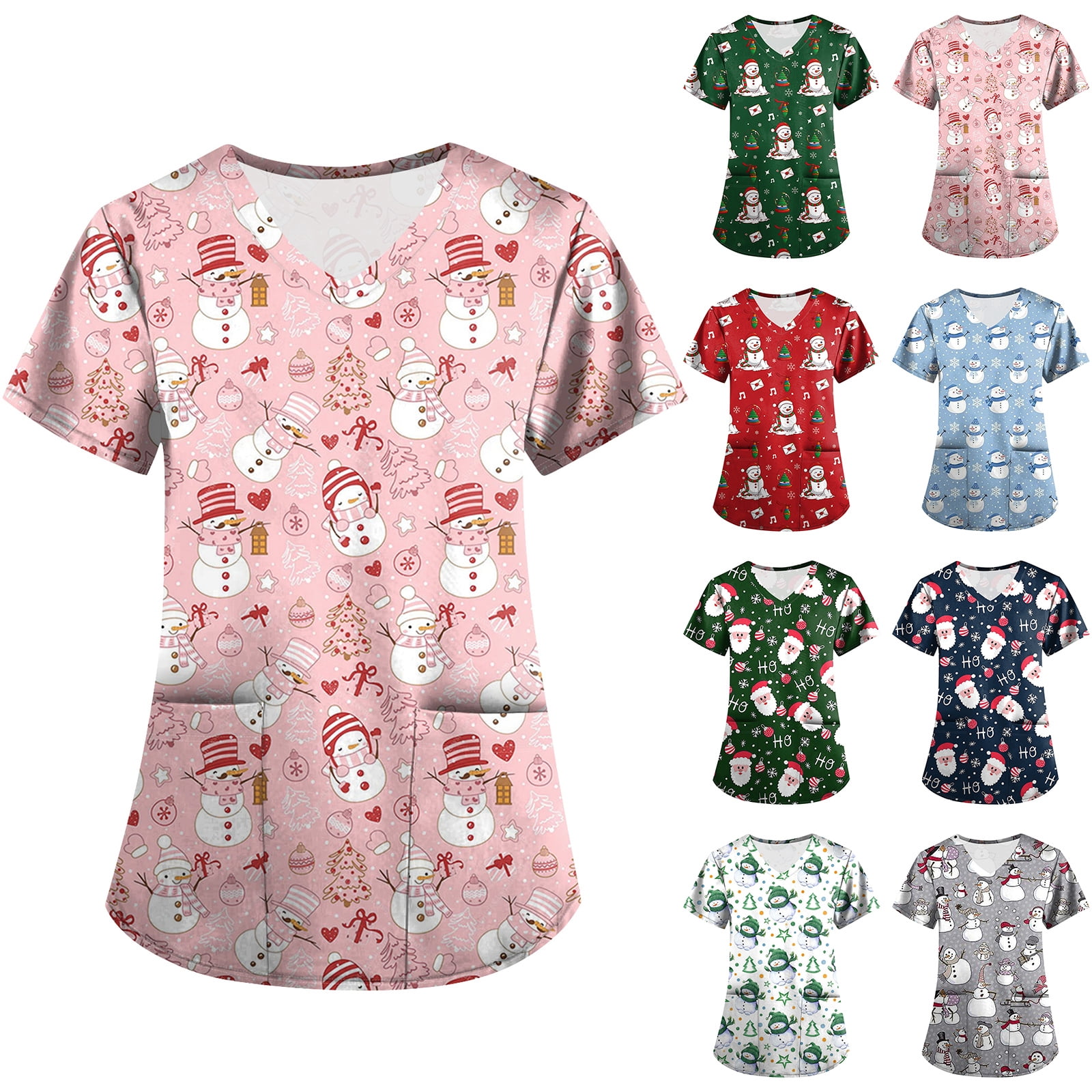 Garbnen Christmas Womens Scrub Tops V Neck Short Sleeve Casual Tops for ...