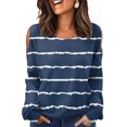 Garbnen Cold Shoulder Shirts for Women Striped Color Block Long Sleeve ...