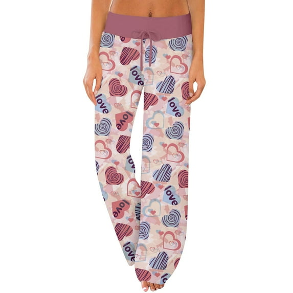 Garbnen Cute Heart Print Valentine Pajama Pants Womens Straight Leg ...