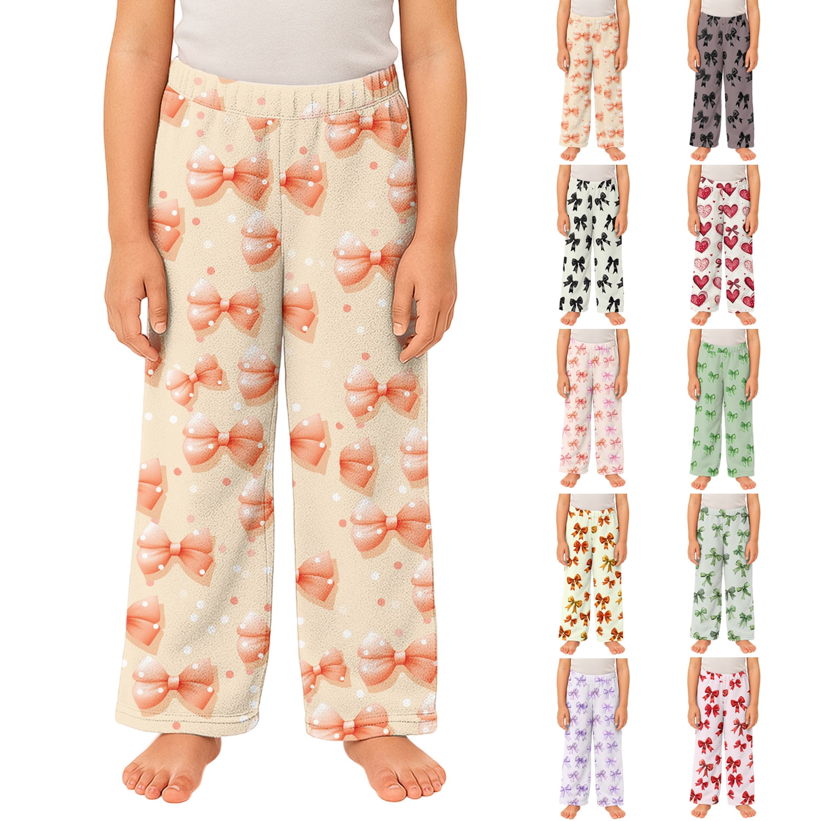 Garbnen Flannel Pants for Girls Elastic Waist Cute Bows Ribbons Cute ...