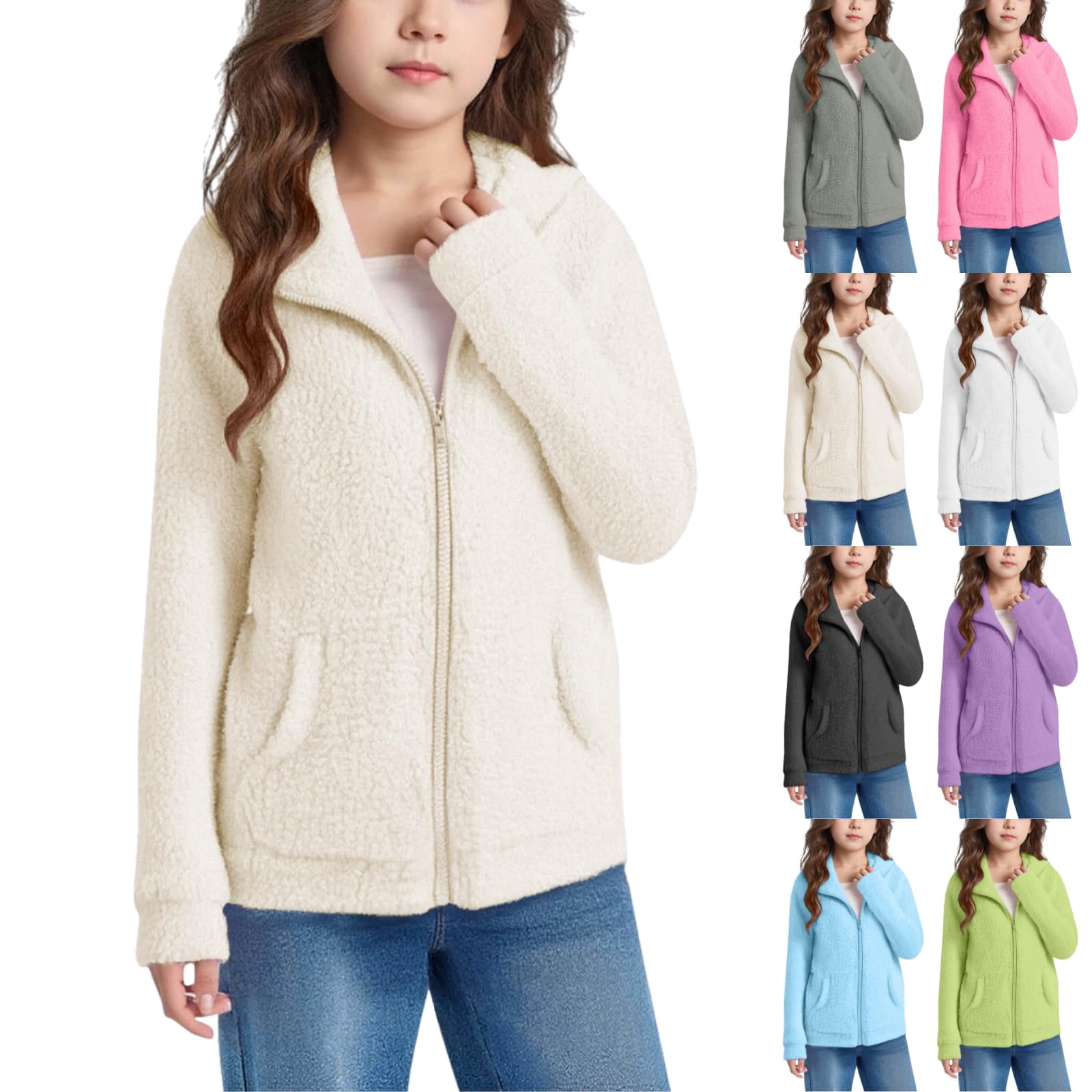 Garbnen Fleece Jacket Girls Full-Zip Hooded Fall Winter Fuzzy Girls ...
