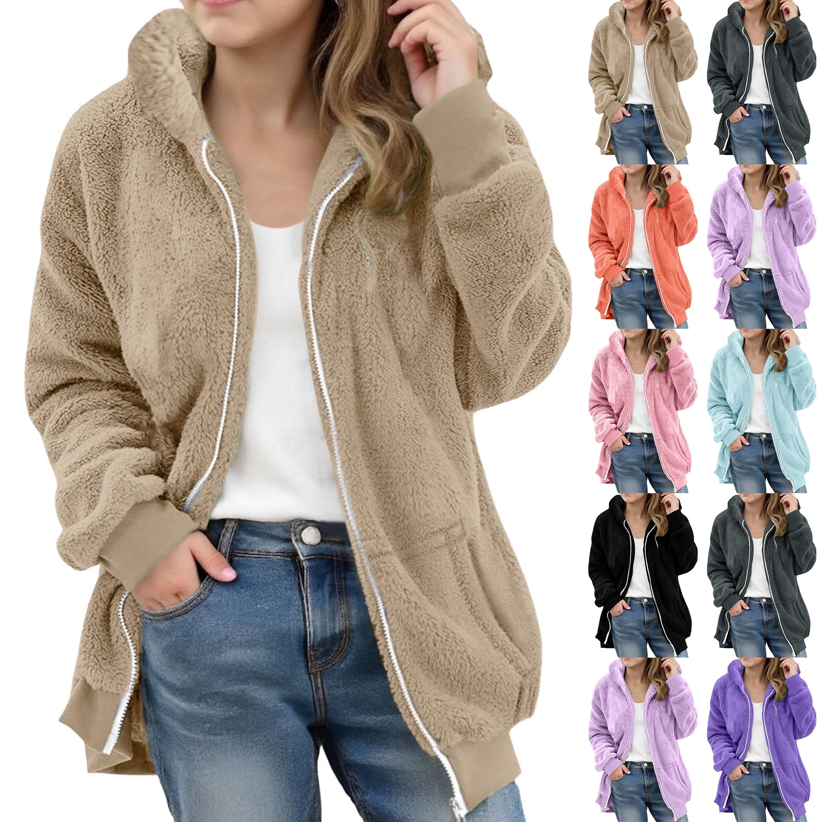 Garbnen Girls Fleece Jackets Full-Zip Hooded Fall Winter Fuzzy Girls ...