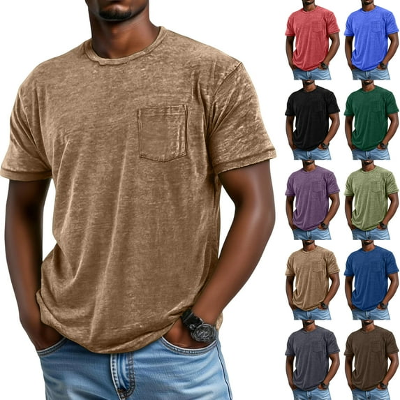 Garbnen Green Shirts for Men Short Sleeve with Chest Pocket Crewneck ...