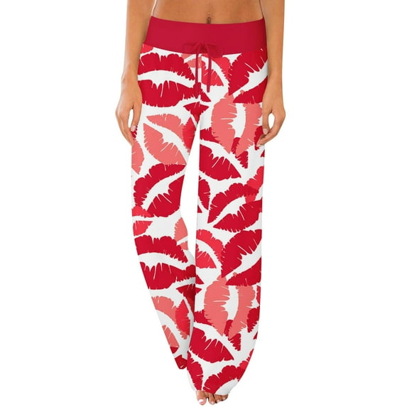 Garbnen Heart Graphic Valentine Pajamas Pants Women Straight Leg Pants ...
