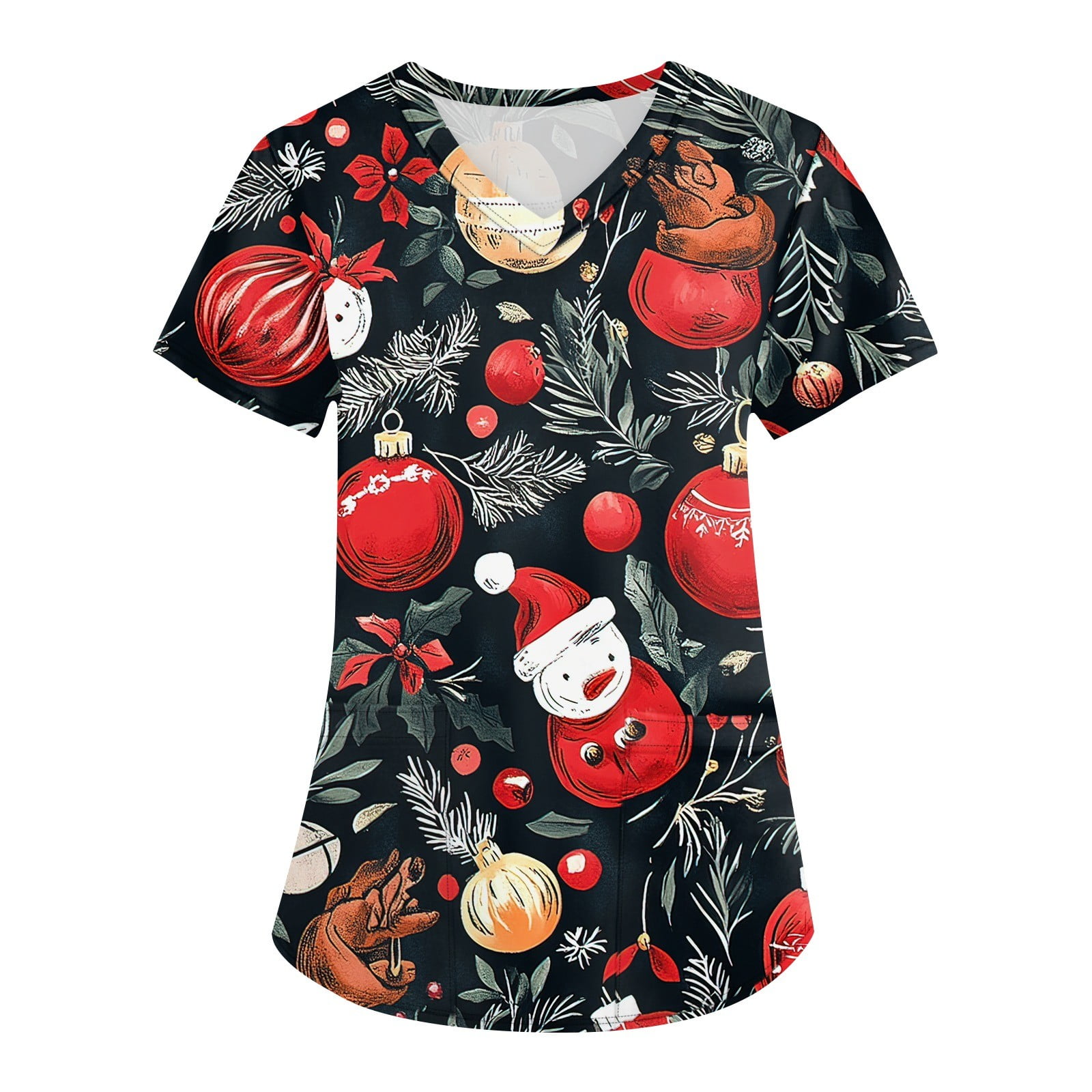 Garbnen Holiday Scrub Tops for Women Funny Xmas Printed V Neck Short ...