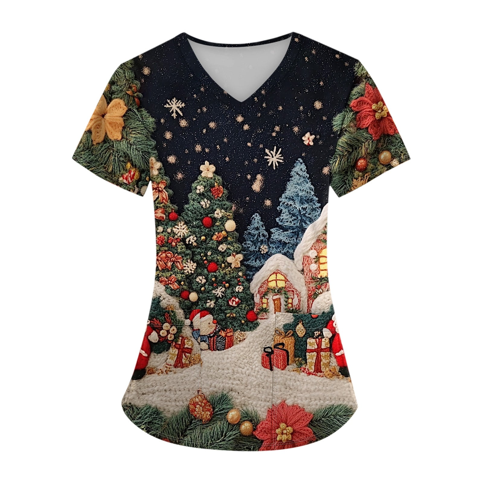 Garbnen Holiday Scrub Tops for Women Funny Xmas Printed V Neck Short ...