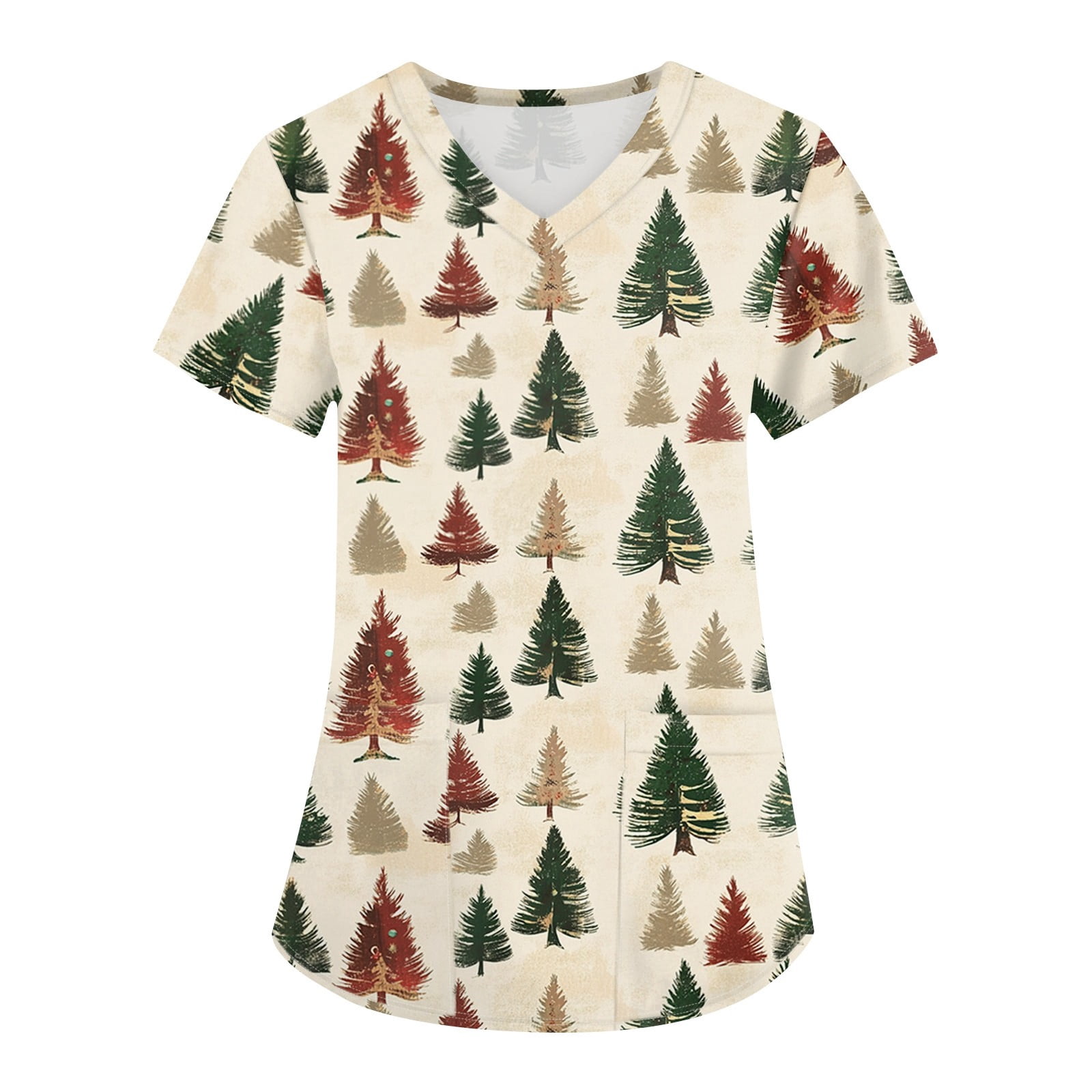 Garbnen Holiday Scrubs Tops for Women Funny Xmas Printed V Neck Short ...