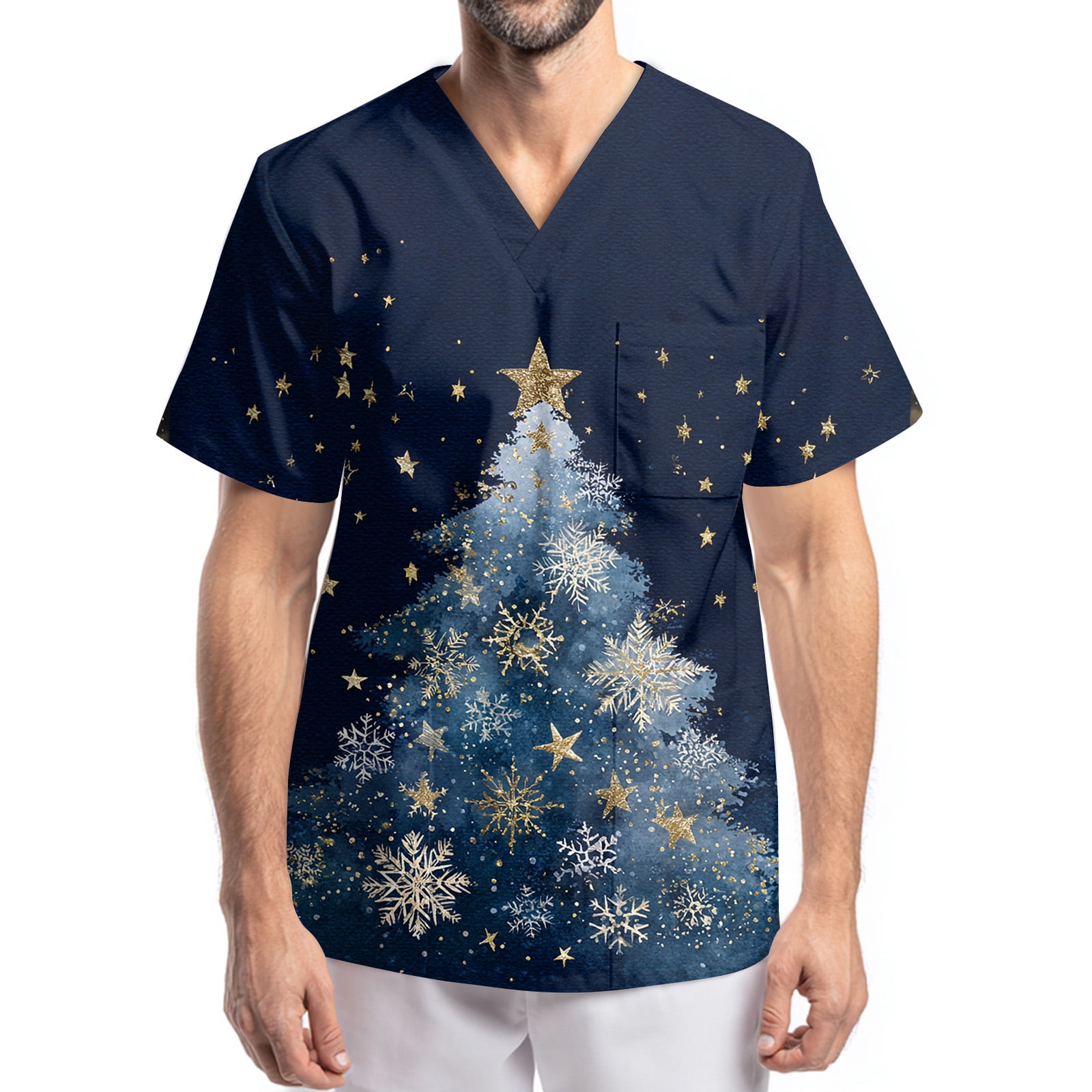 Garbnen Holiday Scrubs V Neck Short Sleeve Stretch Mens Scrubs ...