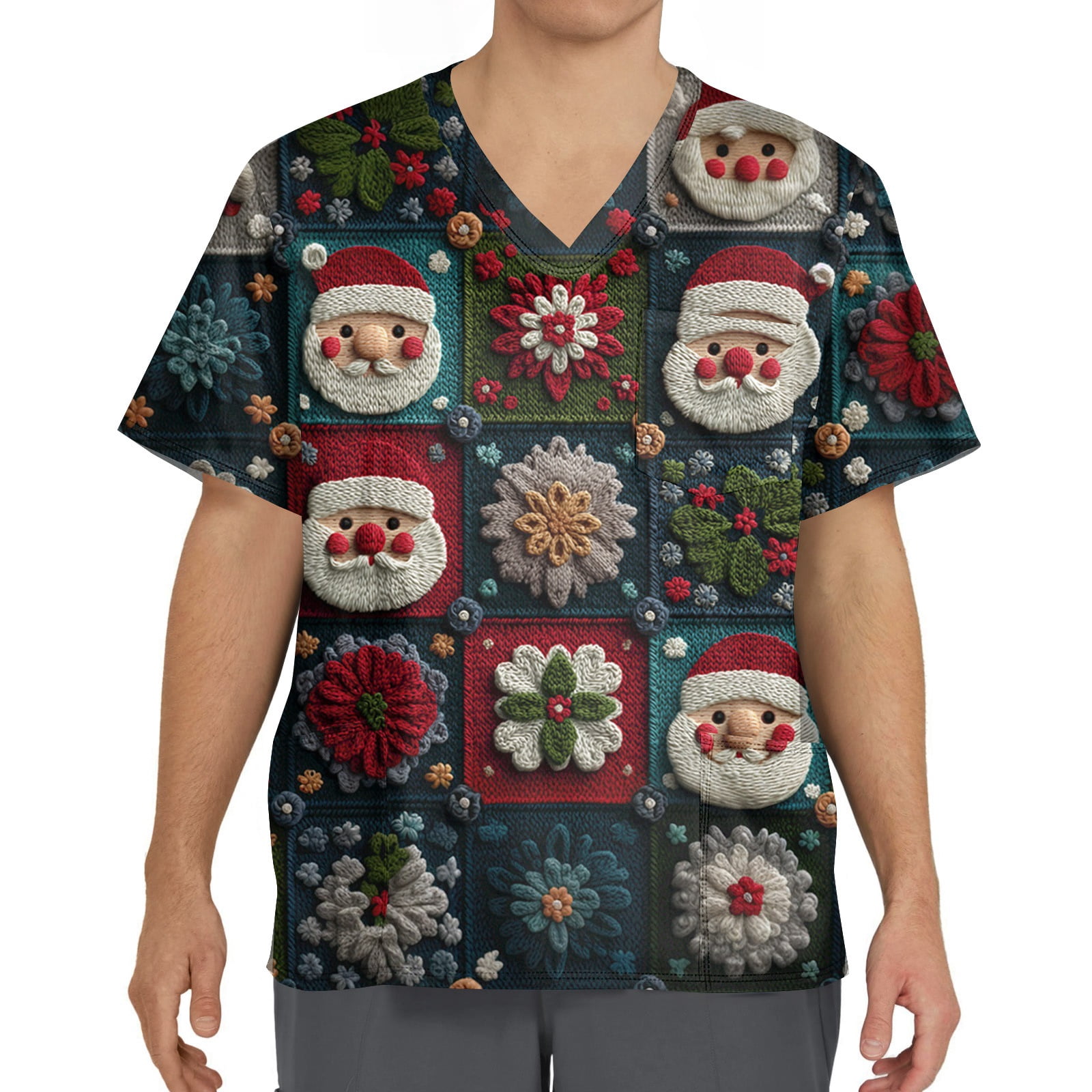 Garbnen Holiday Scrubs V Neck Short Sleeve Stretchy Men Scrubs ...