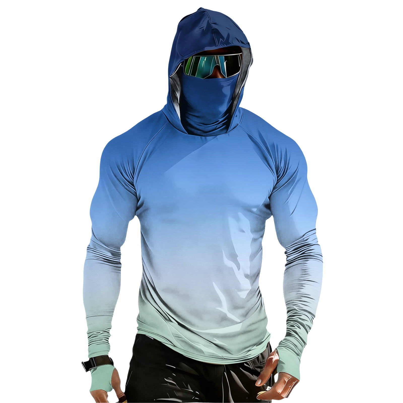 Garbnen Ice Silk Hooded Sun Shirts for Men Gradient UPF 50+ Sun ...