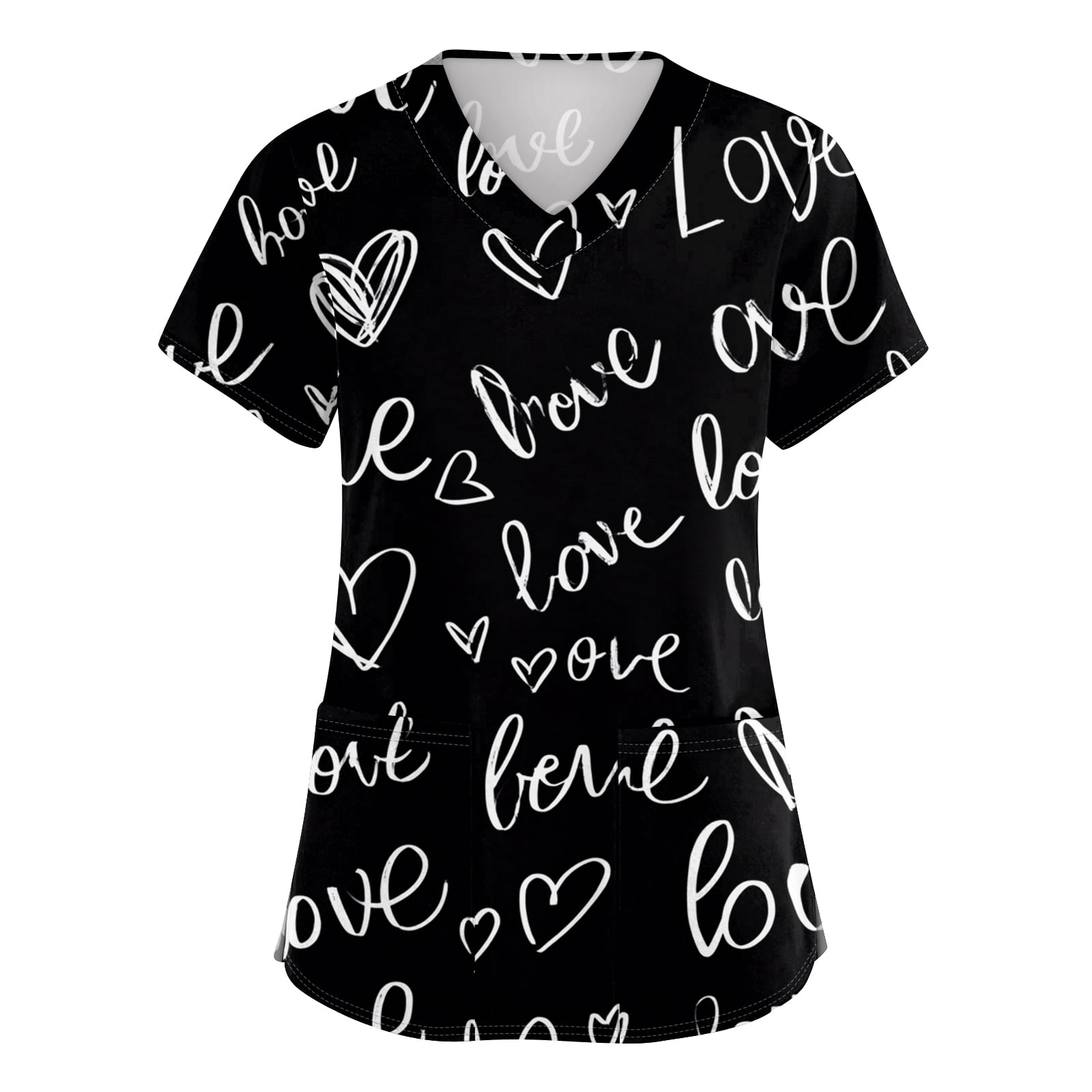 Garbnen Love Heart Graphic Valentines Day Scrubs for Women Short Sleeve ...