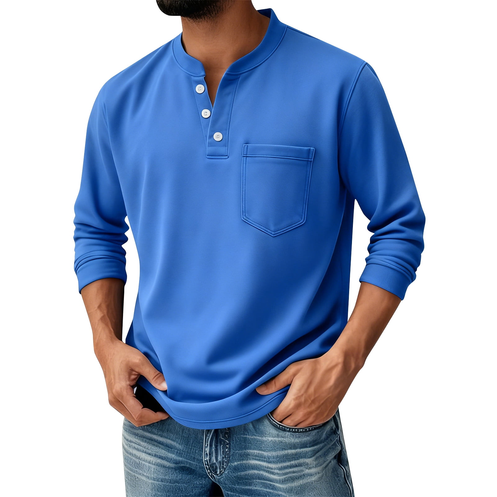 Garbnen Men Long Sleeve Henley Shirs Casual Basic T Shirts Soild Button ...