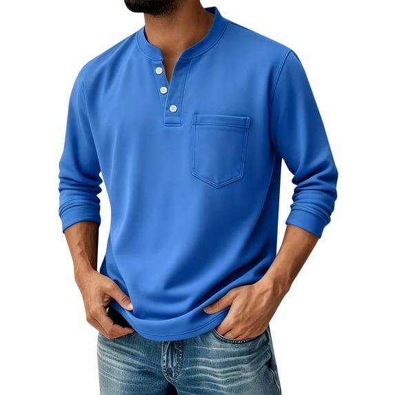 Garbnen Men Long Sleeve Henley Shirs Casual Basic T Shirts Soild Button ...