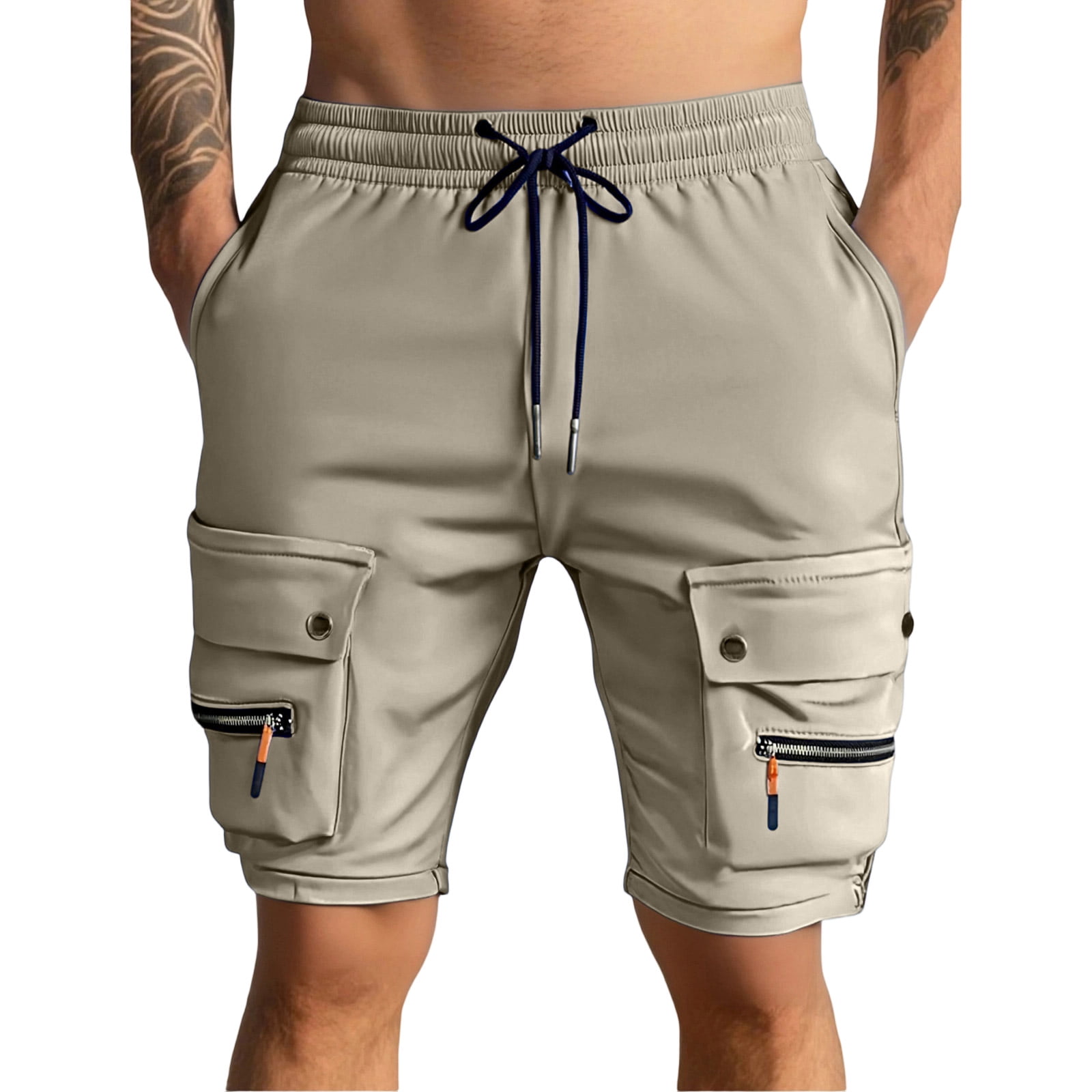 Garbnen Men’s Cargo Shorts Drawstring with Zipper Pockets Casual Shorts ...