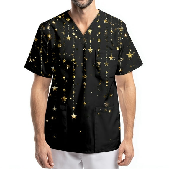 Garbnen Men's Christmas Scrub Top V Neck Short Sleeve Stretch Men's ...