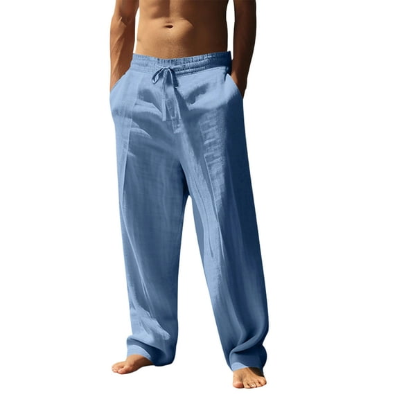 Garbnen Men’s Linen Pants Baggy Drawstring Wide Leg Trouser for Men ...