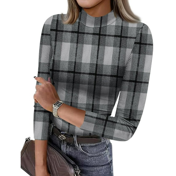 Garbnen Plaid Women's Tops 3/4 Sleeve Mock Neck Color Block Shirts for ...