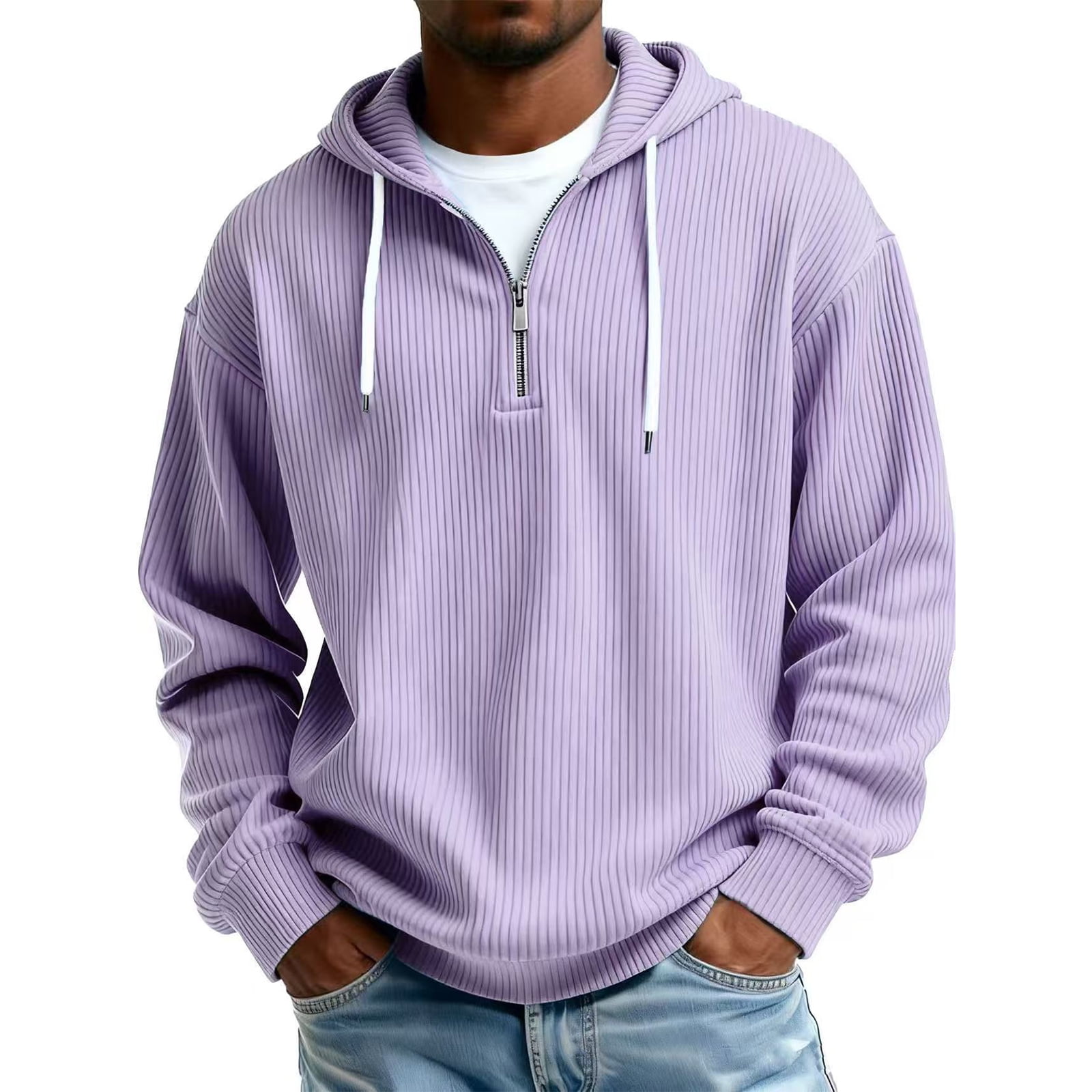 Garbnen Quarter Zip Hoodie Men Drawstring Shirts Long Sleeve Corduroy ...