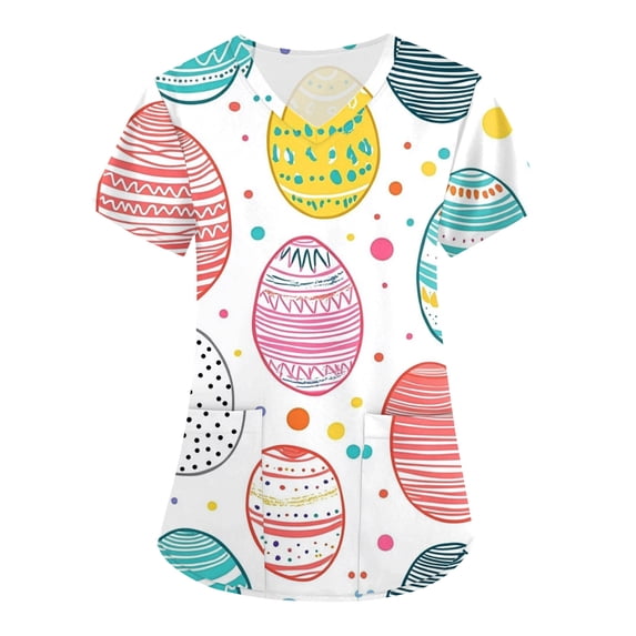 Garbnen S-5XL Plus Size Easter Scrubs Egg Cute Animals Nursing Uniforms ...