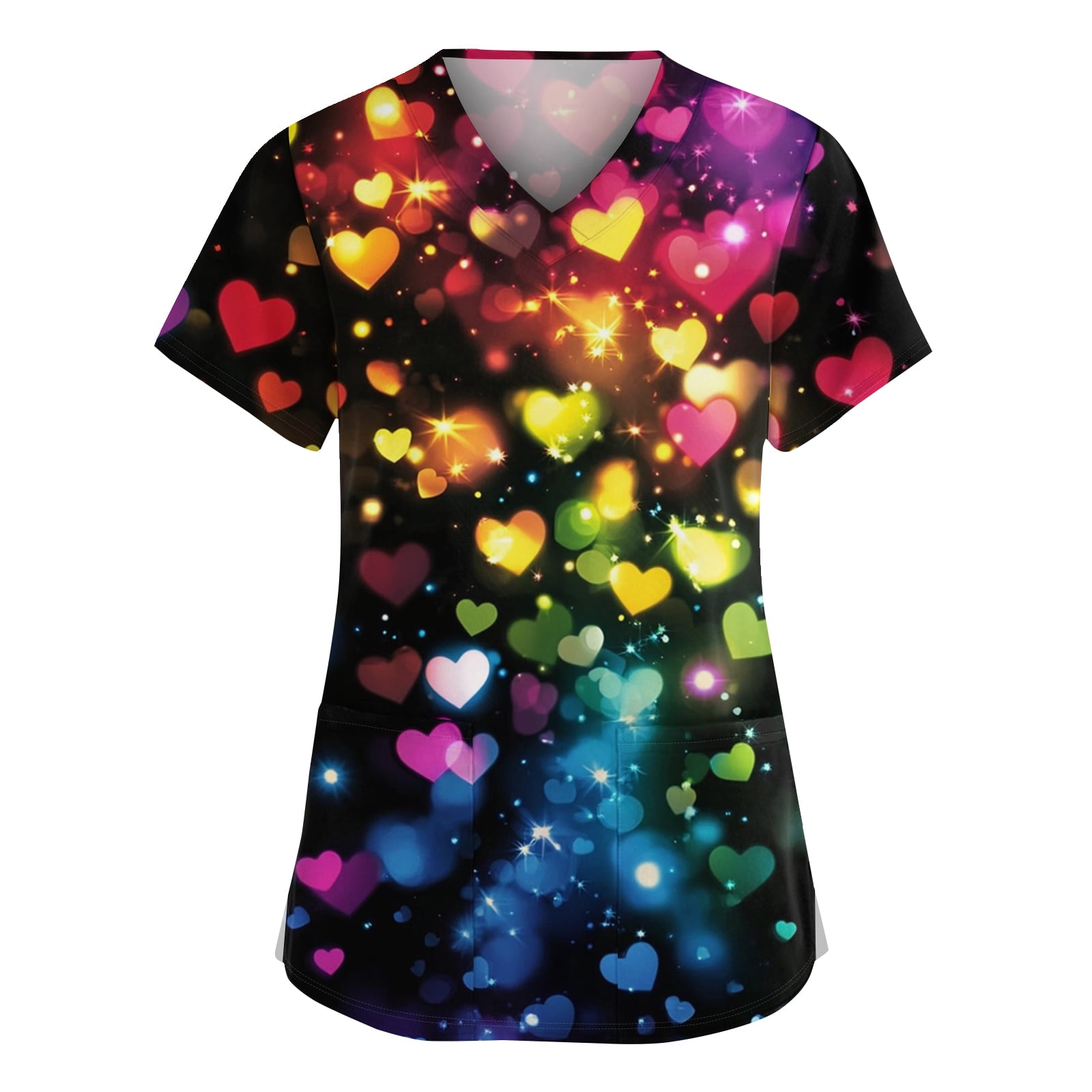 Garbnen S-5XL Valentine Day Scrubs Heart Printed Short Sleeve V Neck ...