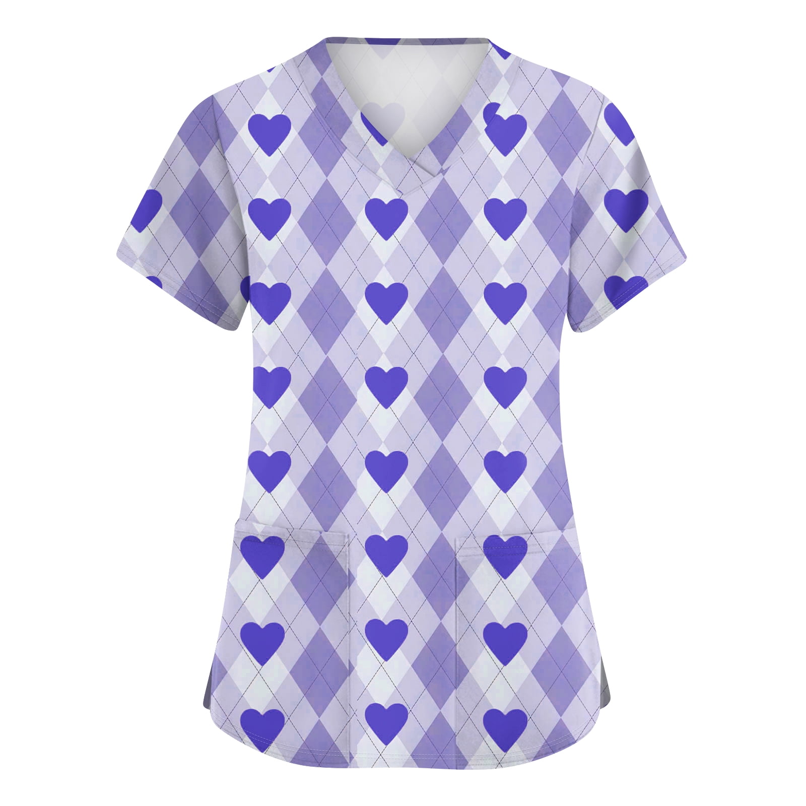 Garbnen S-5XL Valentine Day Scrubs Short Sleeve V Neck Heart Print ...
