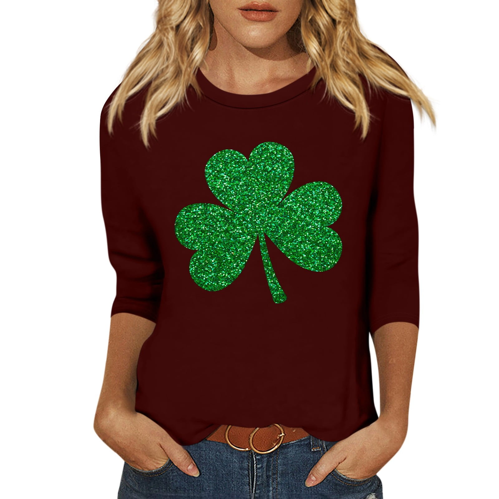 Garbnen S-5XL Women's St Patrick's Day Shirts Four-Leaf Clover 3/4 ...