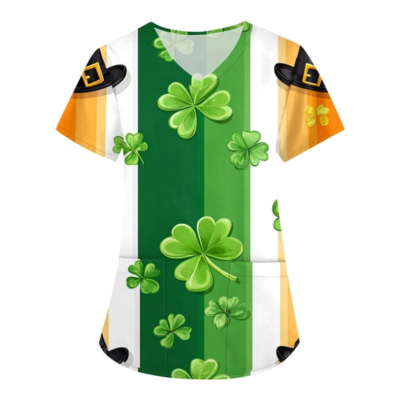 Garbnen Saint Patrick's Day Scrub Tops Women Clover Womens Tops Work ...