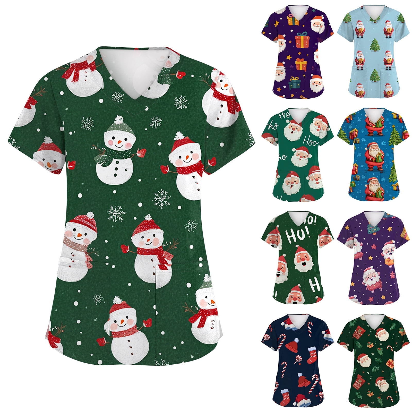 Garbnen Scrub Tops Christmas Womens Scrub Tops Stretchy Short Sleeve V ...