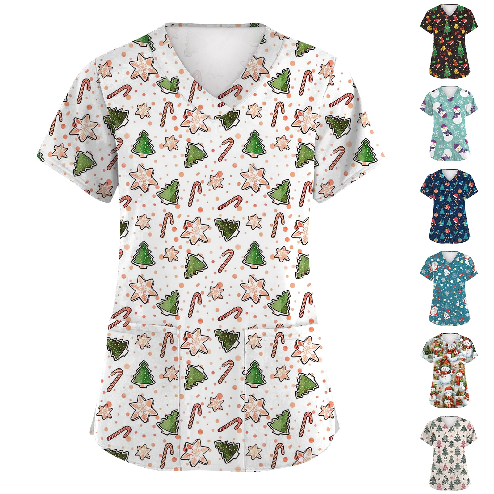 Garbnen Scrub Tops for Women Fitted Merry Christmas Scrub Tops Women ...