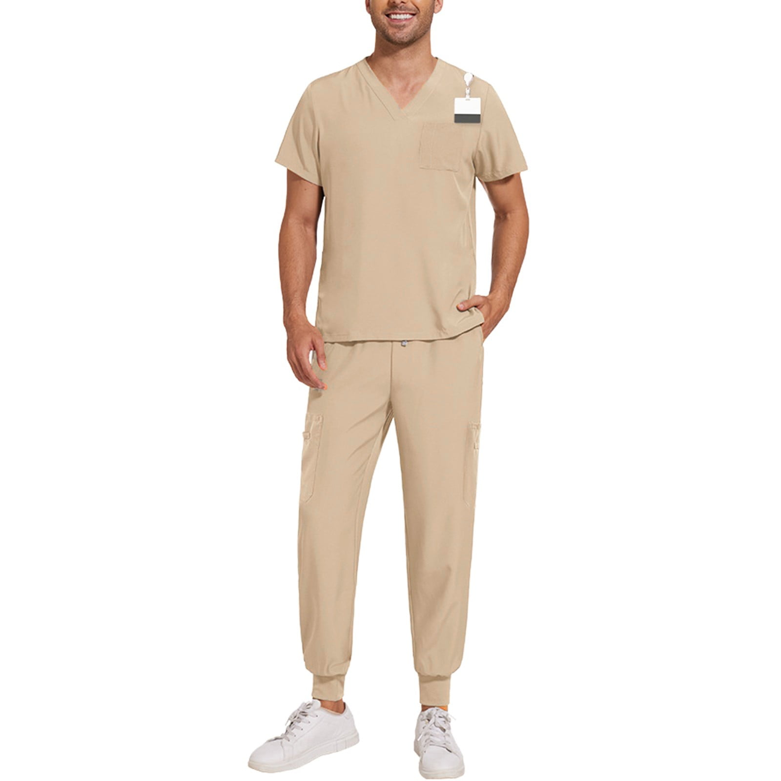 Garbnen Scrubs for Men Set Medical Uniform Stretch V-Neck Scrub Shirts ...