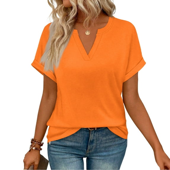 Garbnen Short Sleeve Shirt Women Spring Summer Solid V Neck T Shirts ...