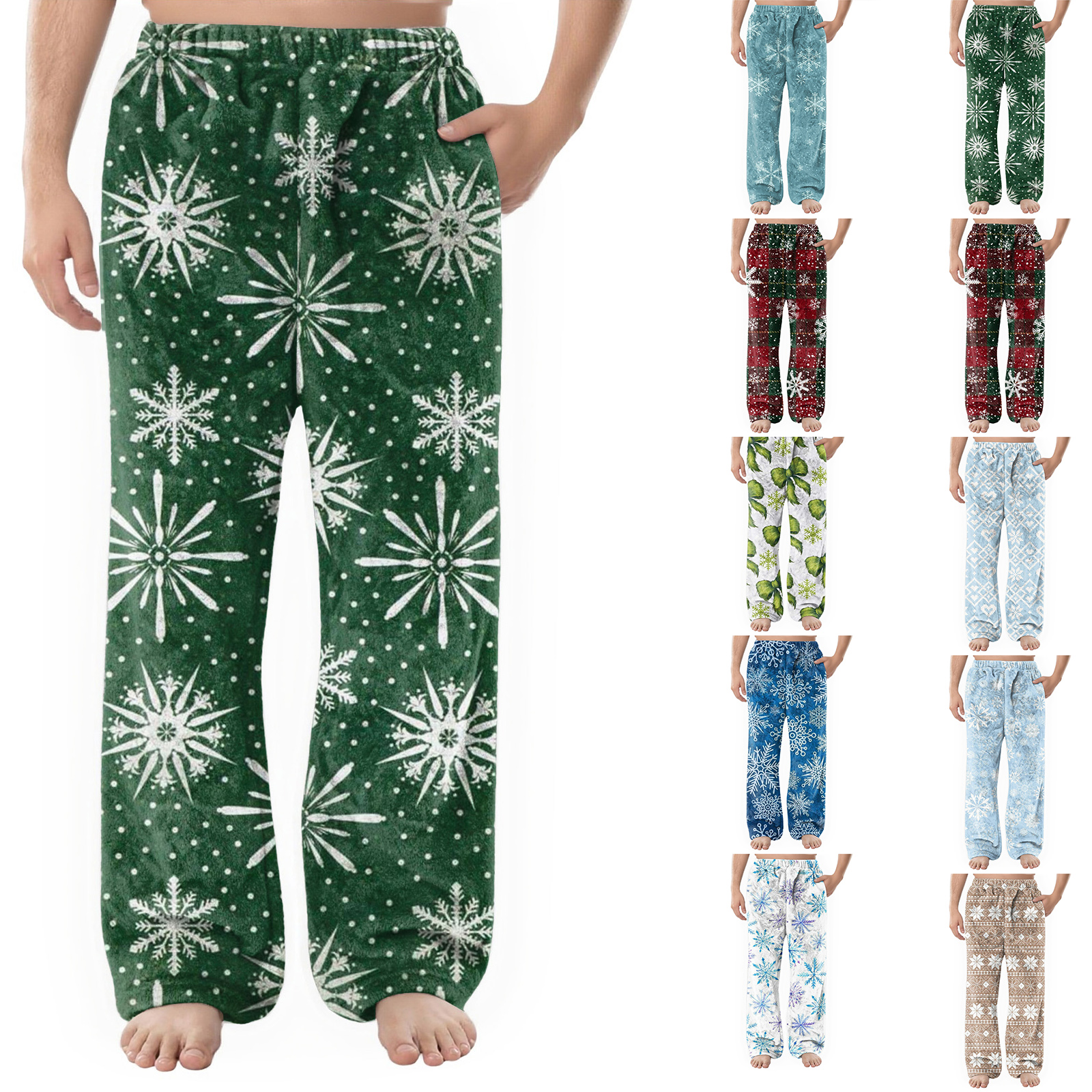 Garbnen Snowflake Mens Flannel Pajama Pants Winter Fluffy Fleece ...
