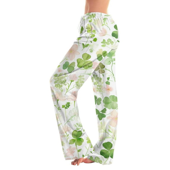 Garbnen St. Patrick's Day Pajama Pants Womens Four-Leaf Clover Print ...