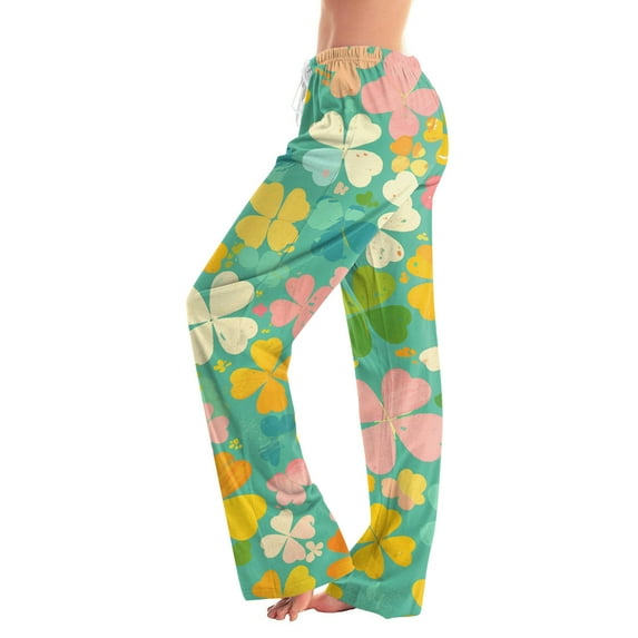Garbnen St. Patrick's Day Women's Pajamas Pants Four-Leaf Clover Print ...