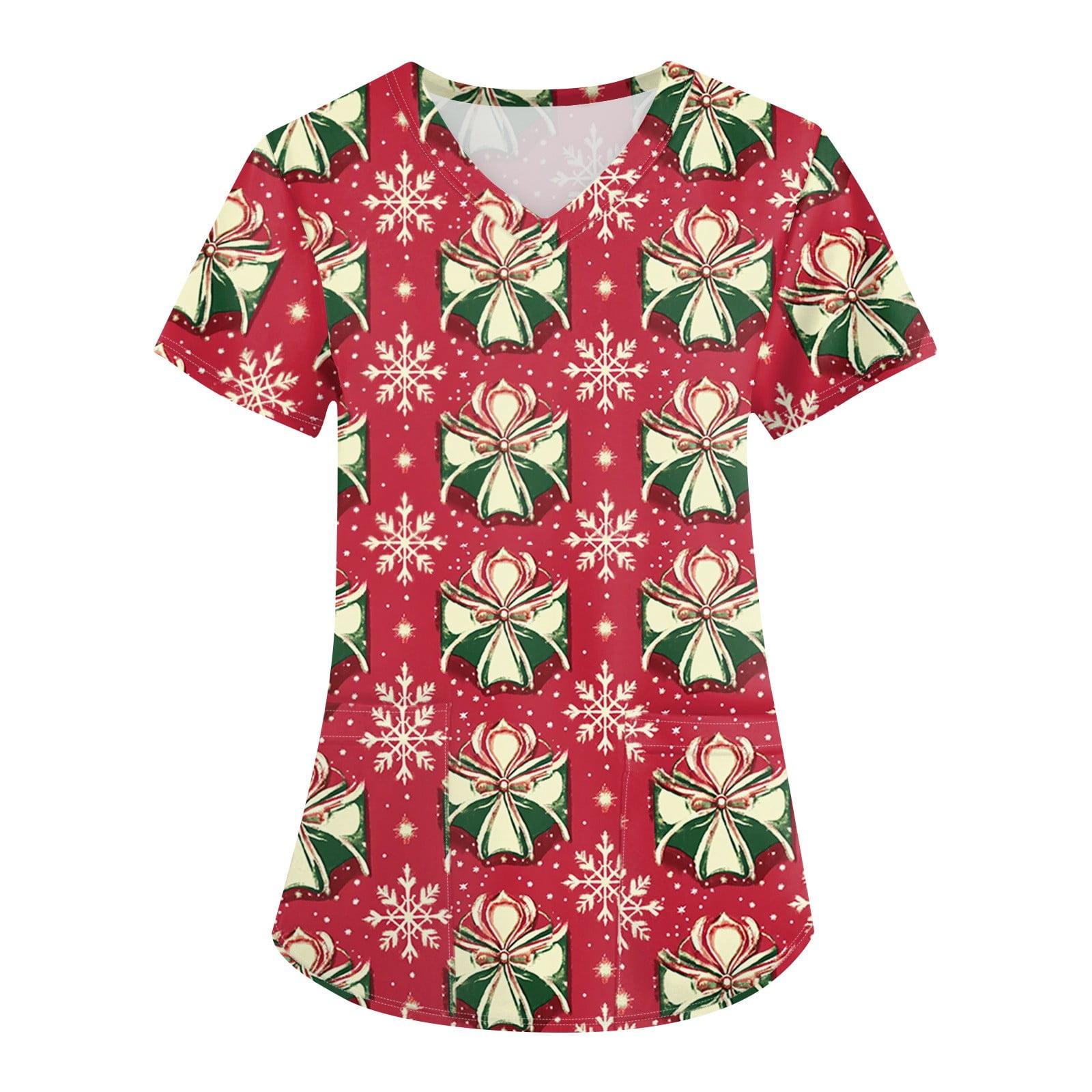 Garbnen Thanksgiving Scrub Tops Funny Xmas Printed V Neck Short Sleeve ...