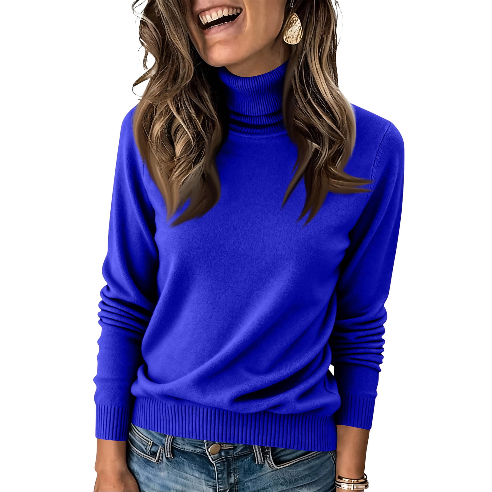 Garbnen Turtle Neck Sweater for Women Fitted Knitted Women's Long ...